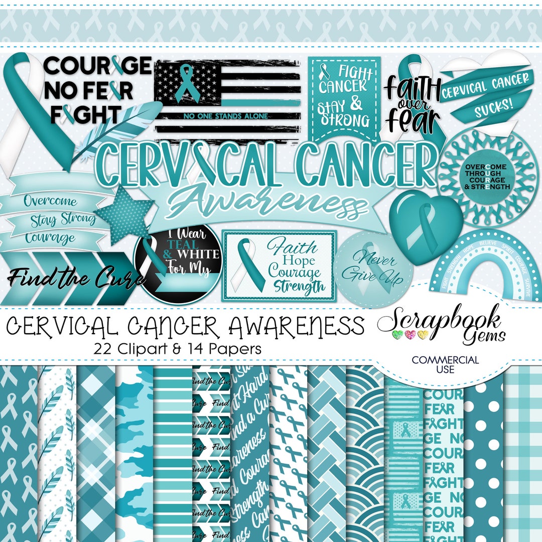 CERVICAL CANCER Awareness Clipart & Papers Kit, 22 Png Clipart Files ...