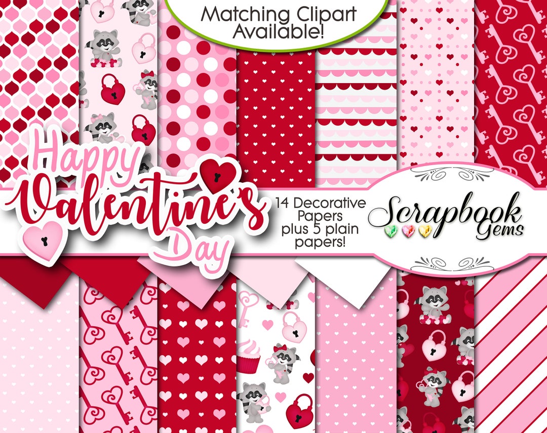 VALENTINE'S DAY #1 Digital Papers, 19 Pieces, 12" X 12", High Quality ...
