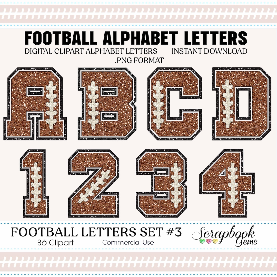 Football Sports Letters & Numbers Clipart, 36 High Quality PNG Files ...