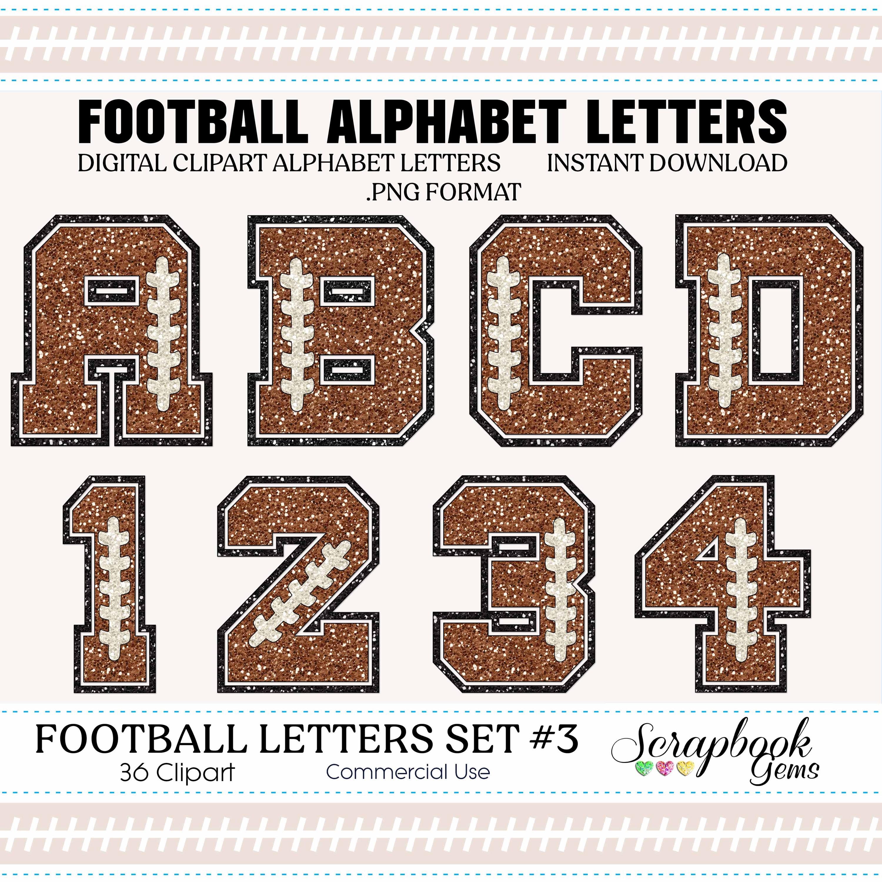 Football Sports Letters & Numbers Clipart, 36 High Quality PNG Files ...