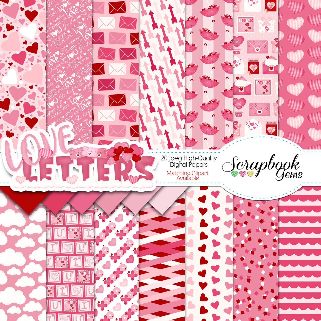 LOVE LETTERS Digital Papers, 20 Pieces, 12" X 12", High Quality Jpegs ...