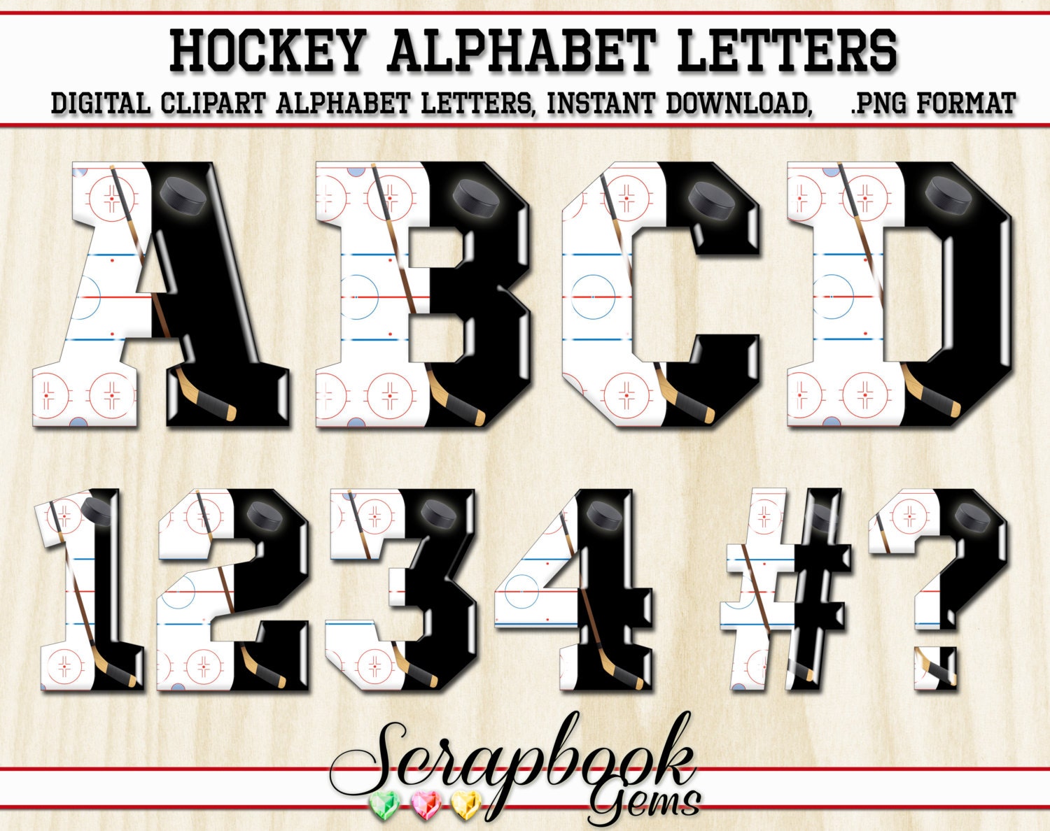 Sports Hockey Letters & Numbers Clipart 42 High Quality PNG - Etsy