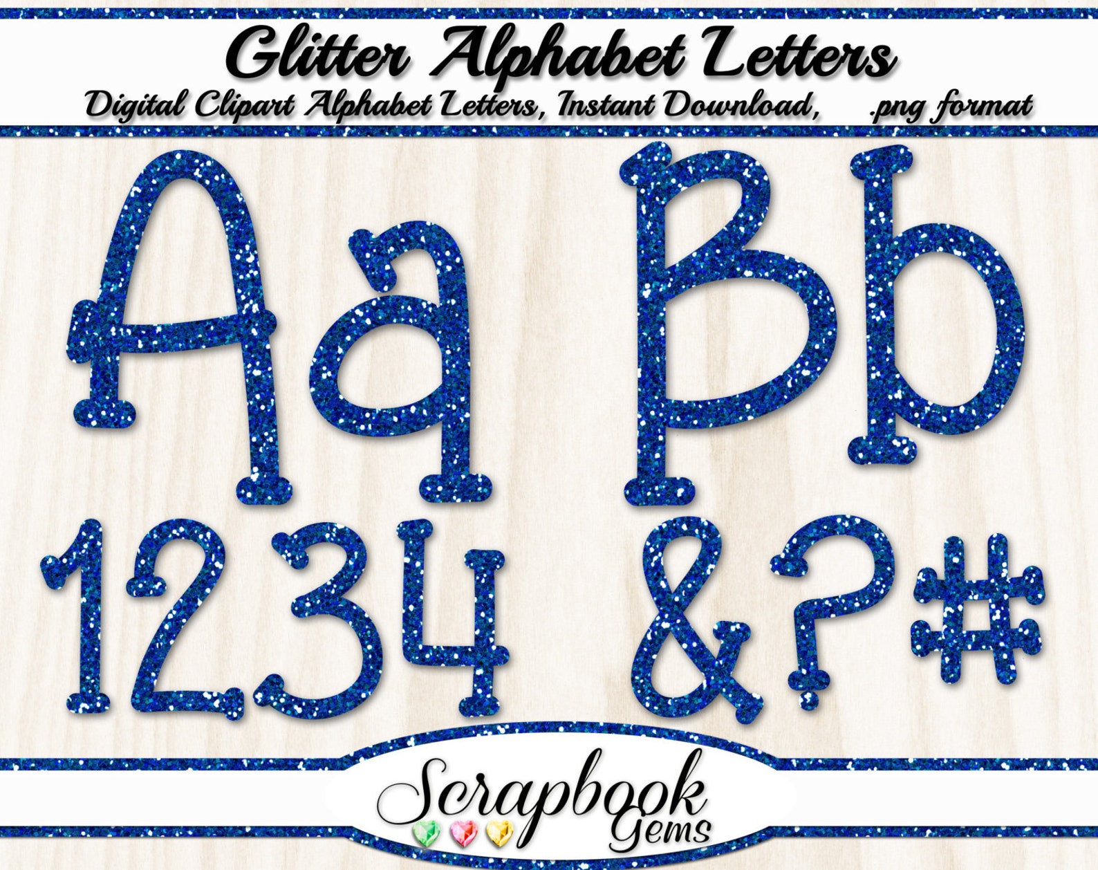 Blue Glitter Letters & Numbers Digital Clipart 76 High - Etsy