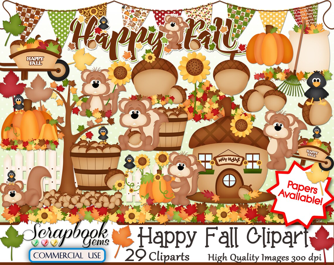 HAPPY FALL Clipart 29 Png Clipart Files Instant Download | Etsy