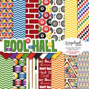 POOL HALL Clipart and Papers Kit, 34 Png Clip Arts, 23 Jpeg Papers ...