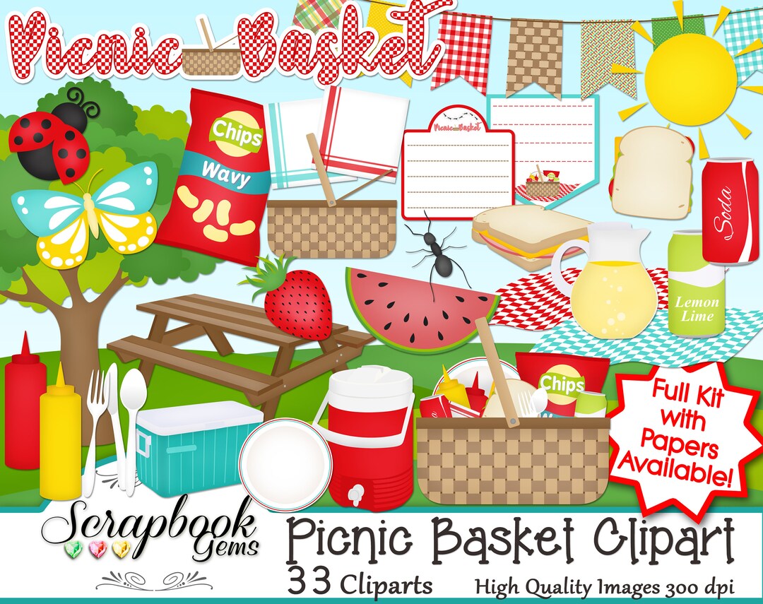 PICNIC BASKET Clipart, 33 Png Clipart Files Instant Download Watermelon ...