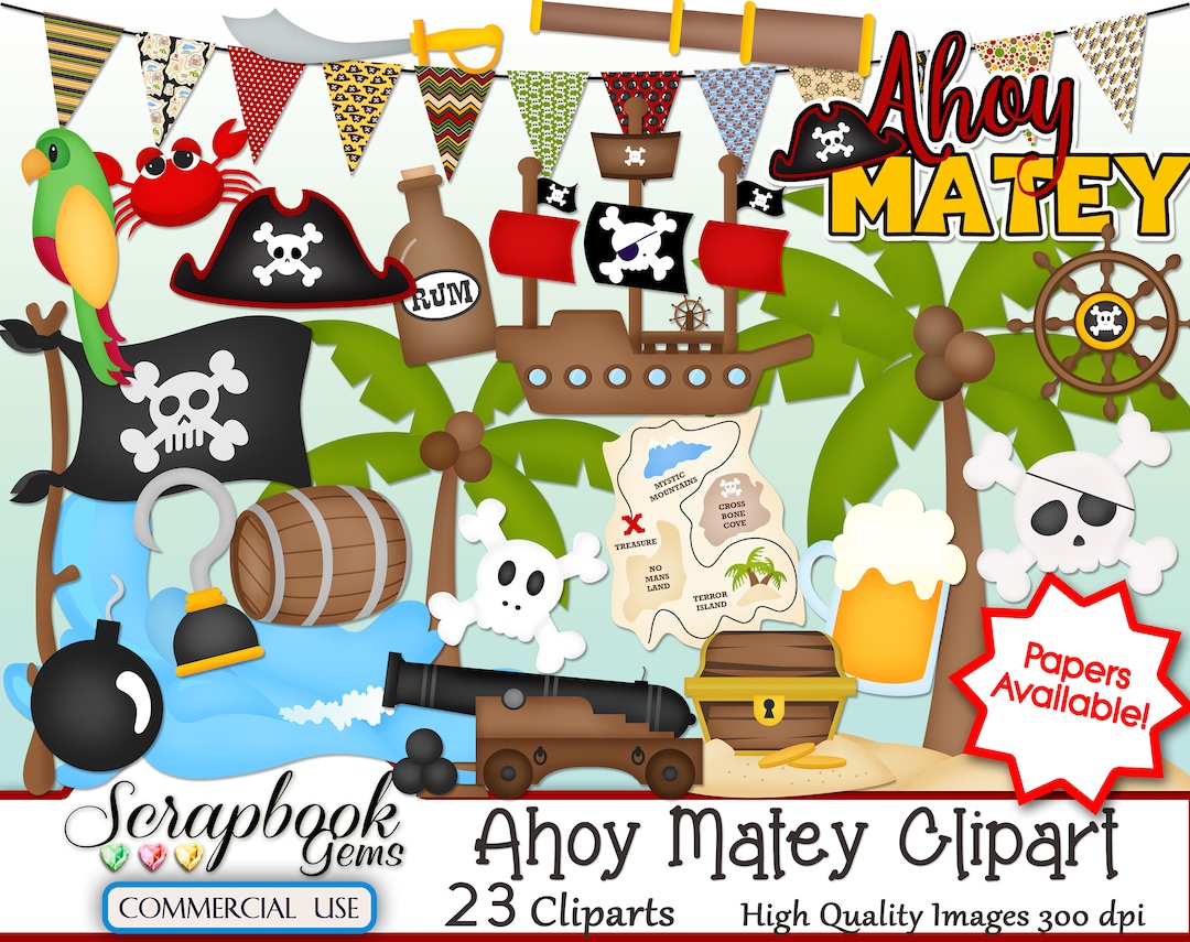AHOY MATEY Clipart, 23 Png Clipart Files, Instant Download, Pirate Ship ...