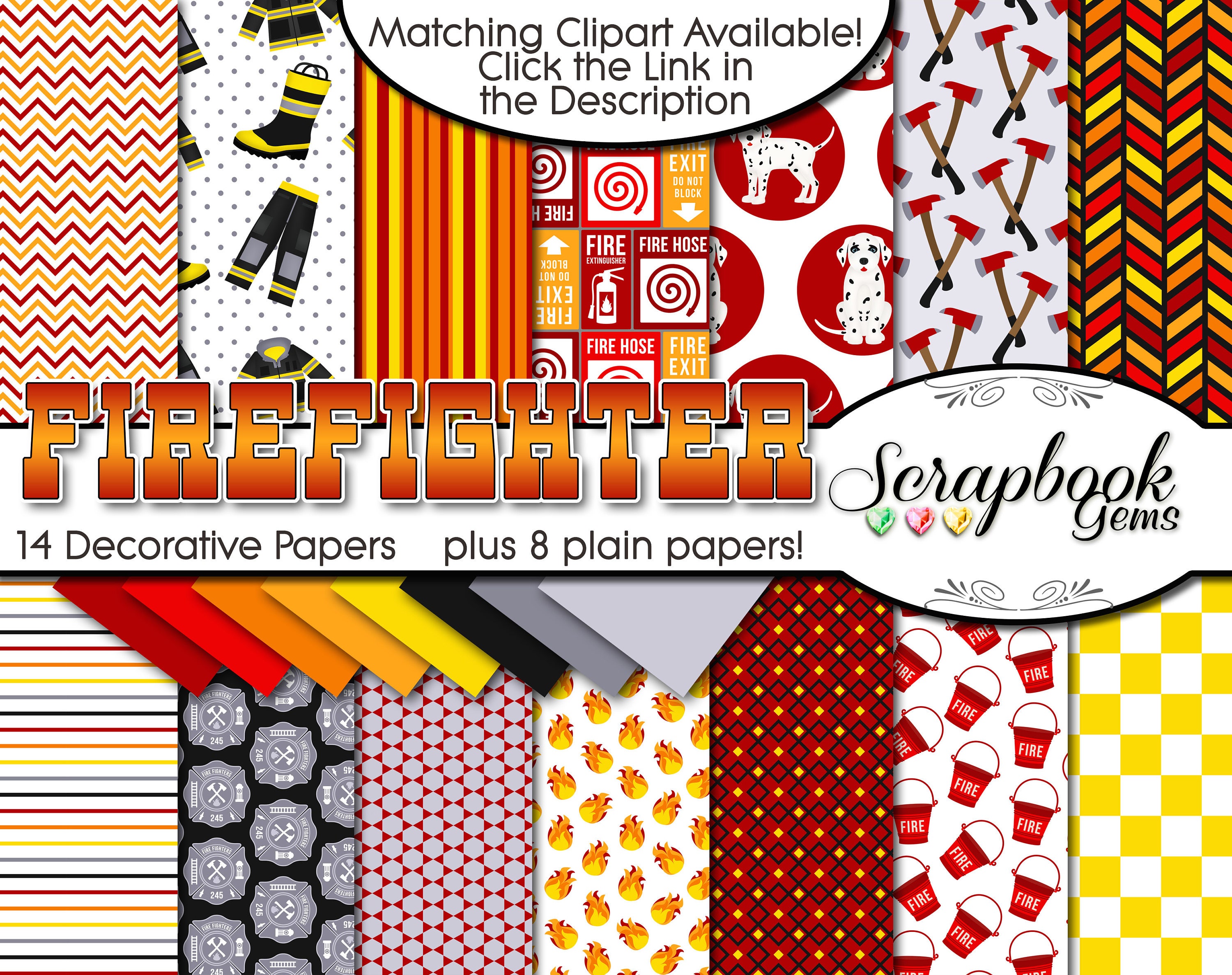 FIREFIGHTER Digital Papers 22 Pieces 12 X 12 | Etsy