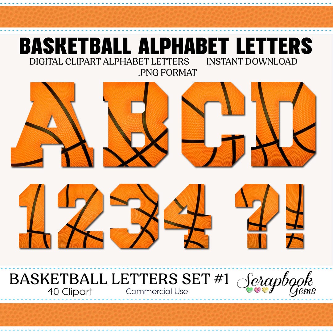 Sports Basketball Letters & Numbers Clipart, 40 High Quality PNG Files ...
