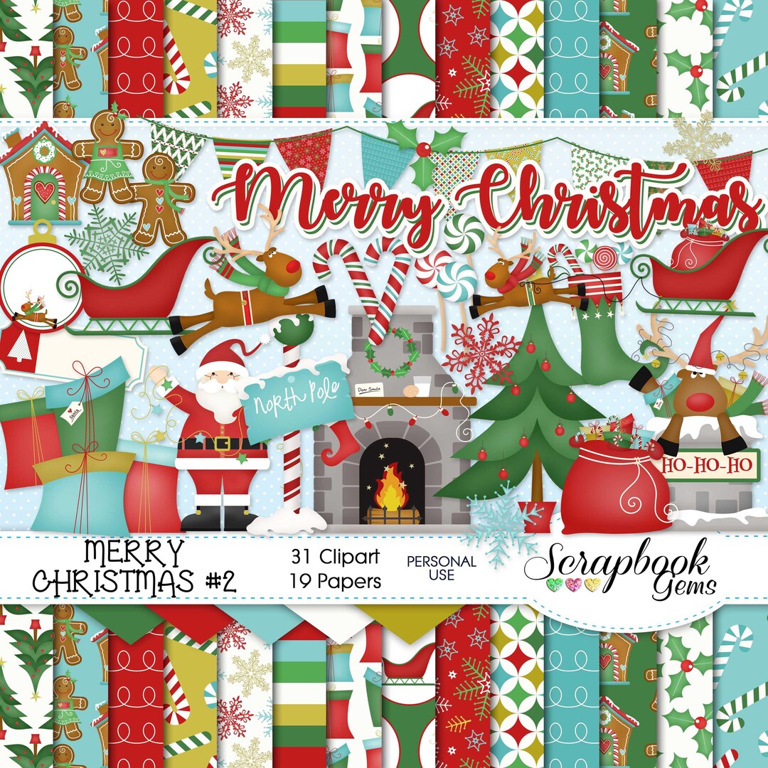 MERRY CHRISTMAS SET#2 Clipart and Papers Kit, 31 Png Clip Arts, 19 Jpeg ...