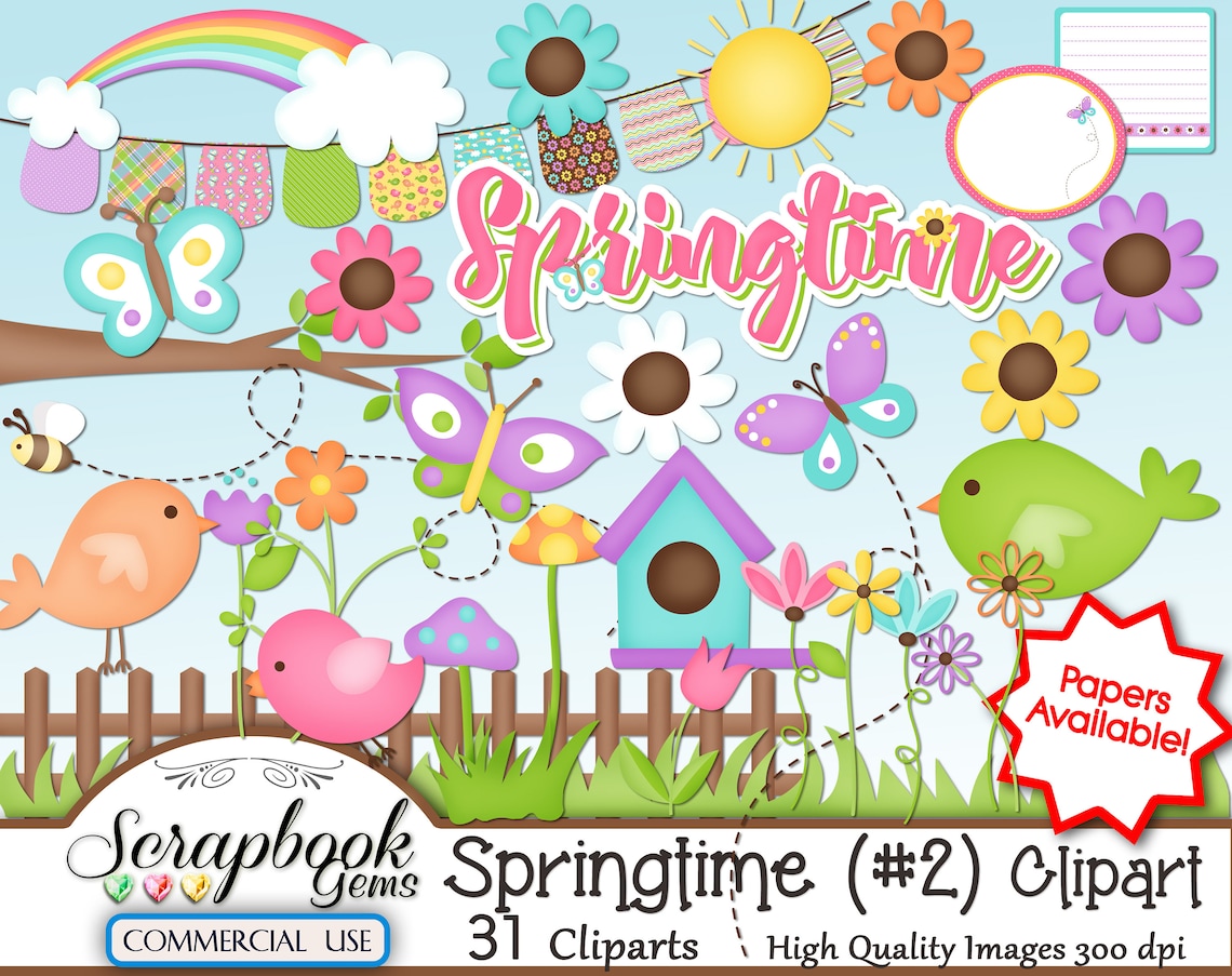 SPRINGTIME 2 Clipart & Papers Kit 31 Png Clipart Files 21 - Etsy