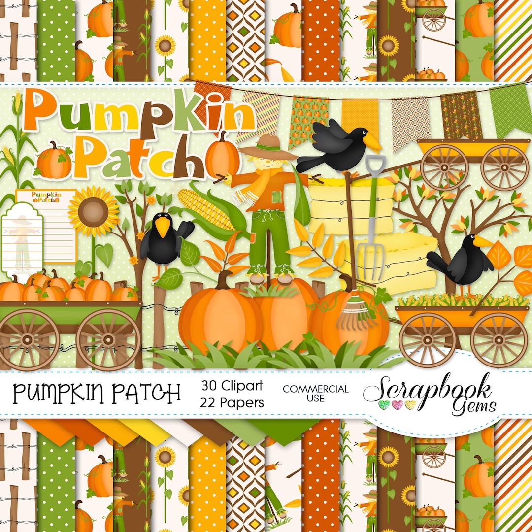 PUMPKIN PATCH Clipart and Papers Kit, 30 Png Clip Arts, 22 Jpeg Papers ...