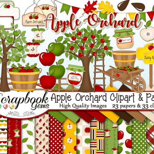 APPLE ORCHARD Clipart and Papers Kit 33 Png Clip Arts 23 - Etsy