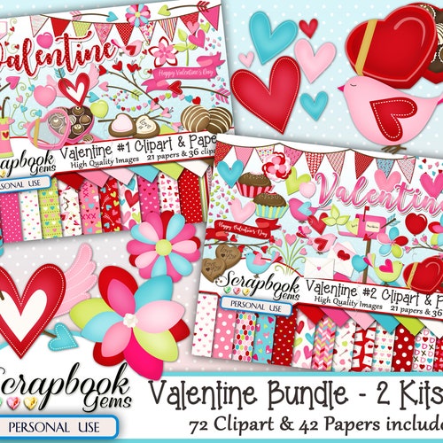 VALENTINE BUNDLE 2 Kits in 1 72 Cliparts & 42 Papers - Etsy