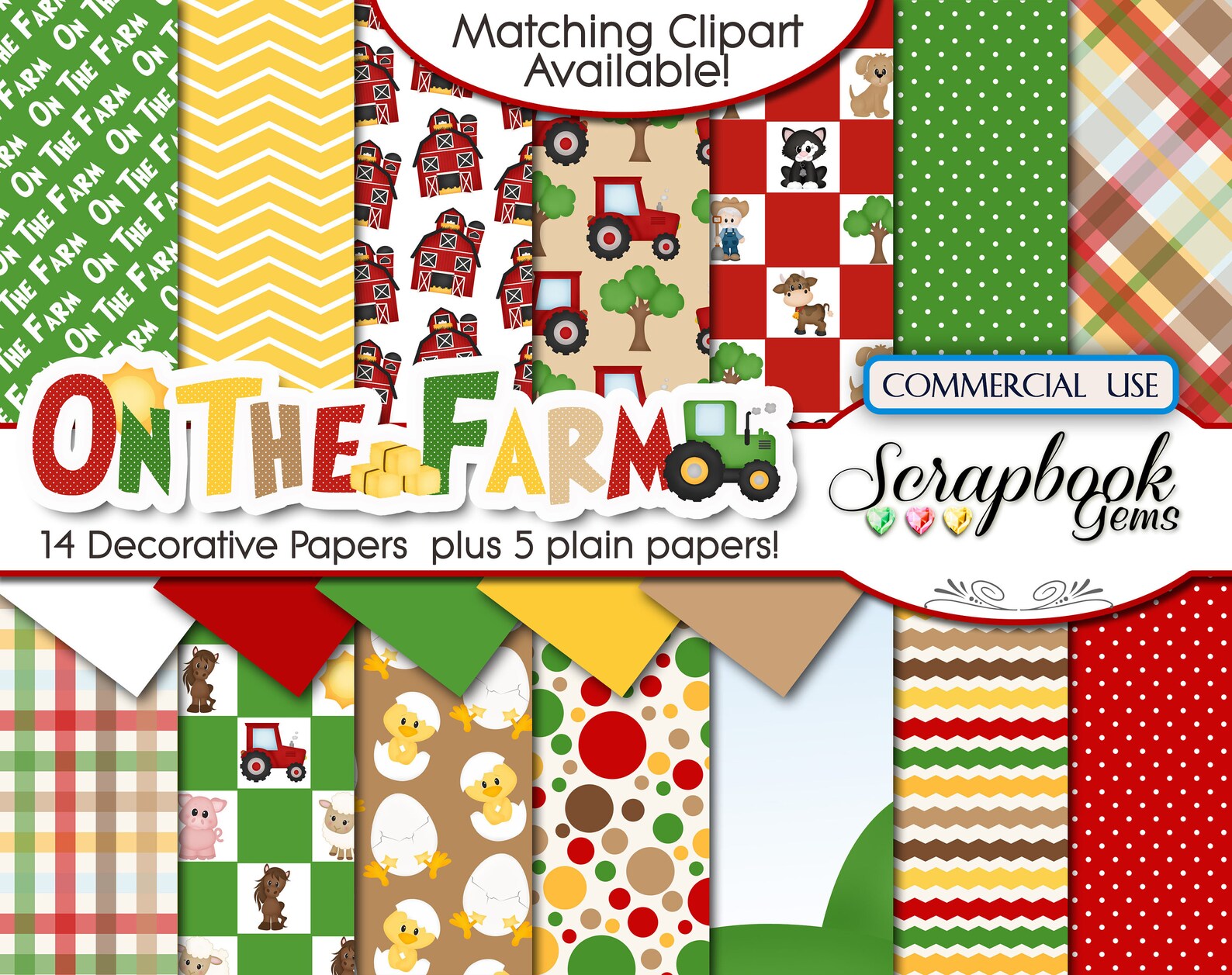ON THE FARM Clipart & Papers Kit 29 Png Clipart Files 19 - Etsy