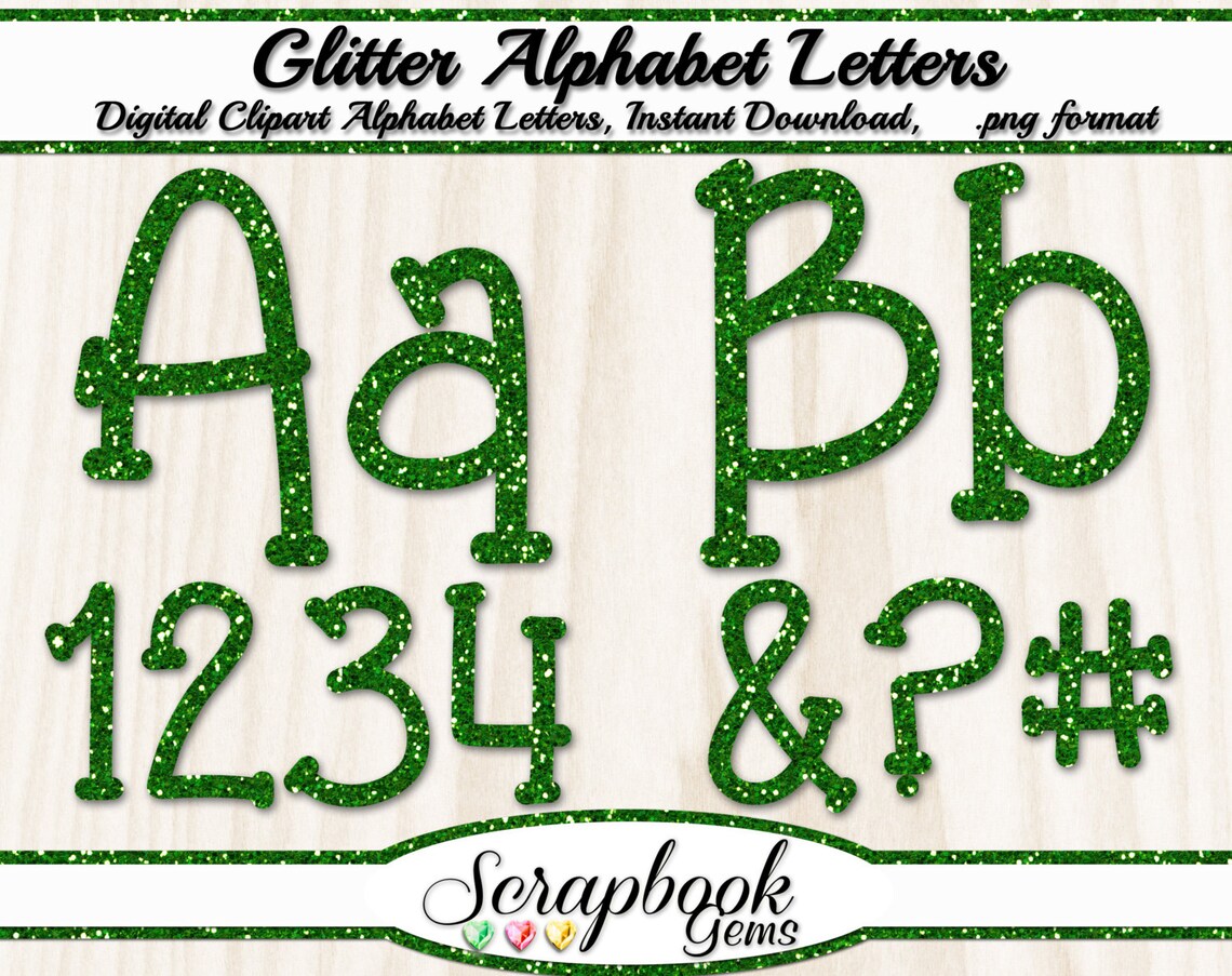 Green Glitter Letters & Numbers Digital Clipart 76 High - Etsy