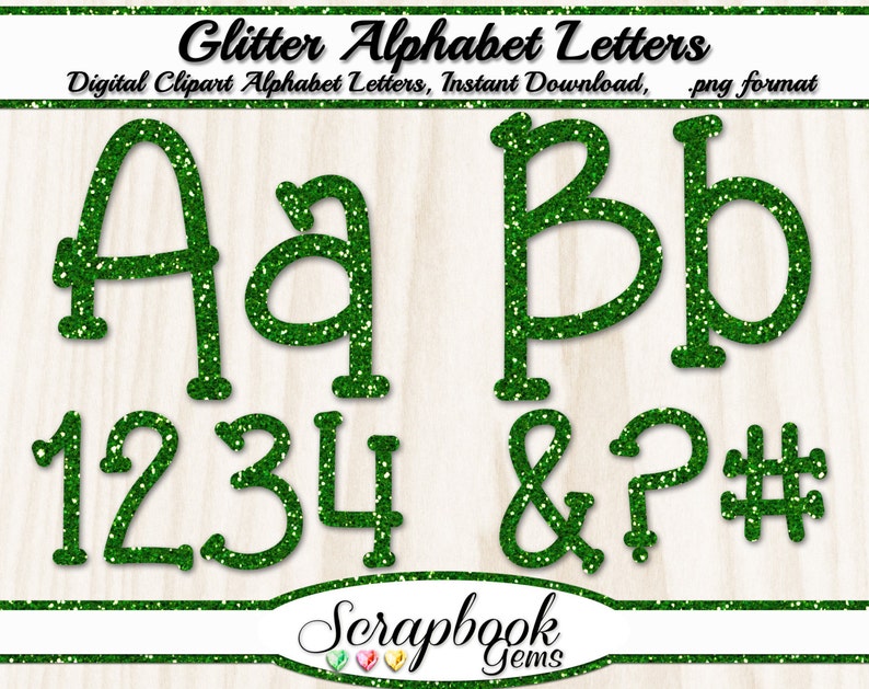 Green Glitter Letters & Numbers Digital Clipart 76 High - Etsy