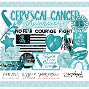 CERVICAL CANCER Awareness Clipart & Papers Kit, 22 Png Clipart Files ...