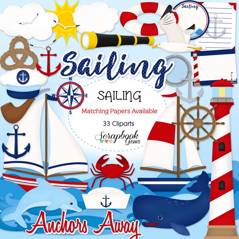 SAILING Clipart and Papers Kit, 33 Png Clip Arts, 22 Jpeg Papers ...