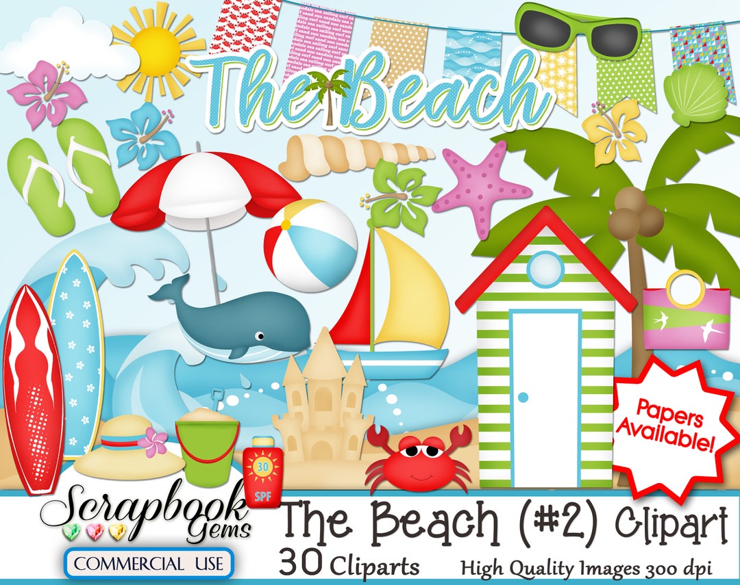 THE BEACH kit 2 Clipart, 30 Png Clipart Files, Instant Download Kid ...
