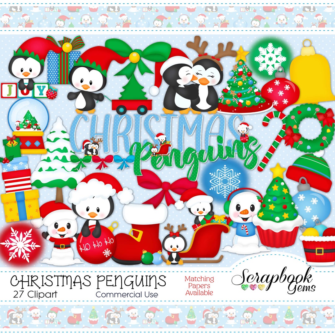 CHRISTMAS PENGUINS Clipart, 27 Png Clipart Files Instant Download ...