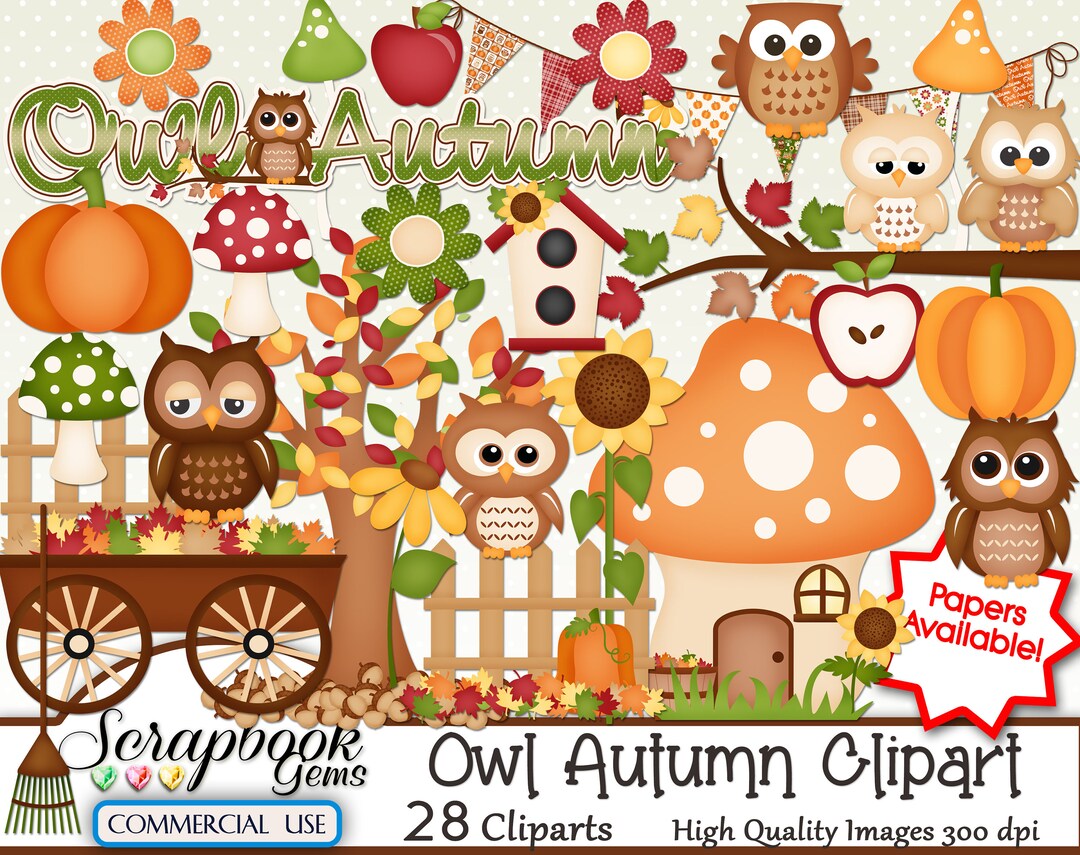 OWL AUTUMN Clipart, 28 Png Clipart Files, Instant Download, Squirrel ...