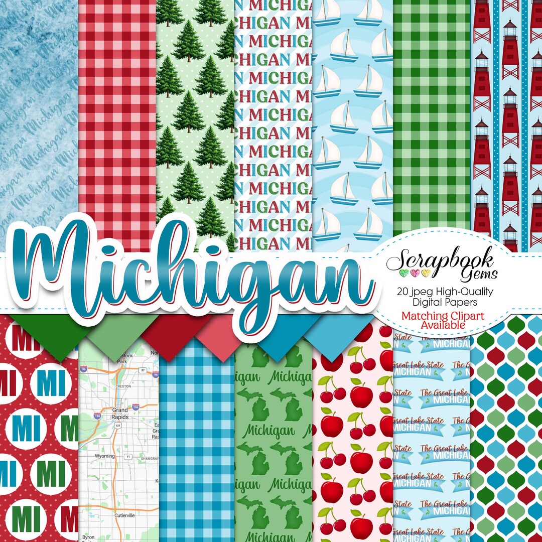 MICHIGAN State Digital Papers, 20 Pieces, 12" X 12", High Quality Jpegs ...