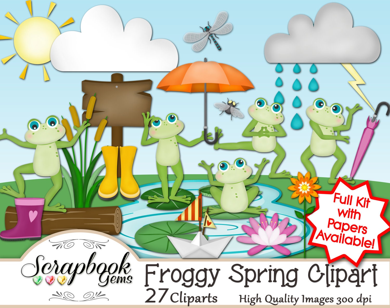 Frog digital paper frog scrapbook papers frog wallpaper | Etsy