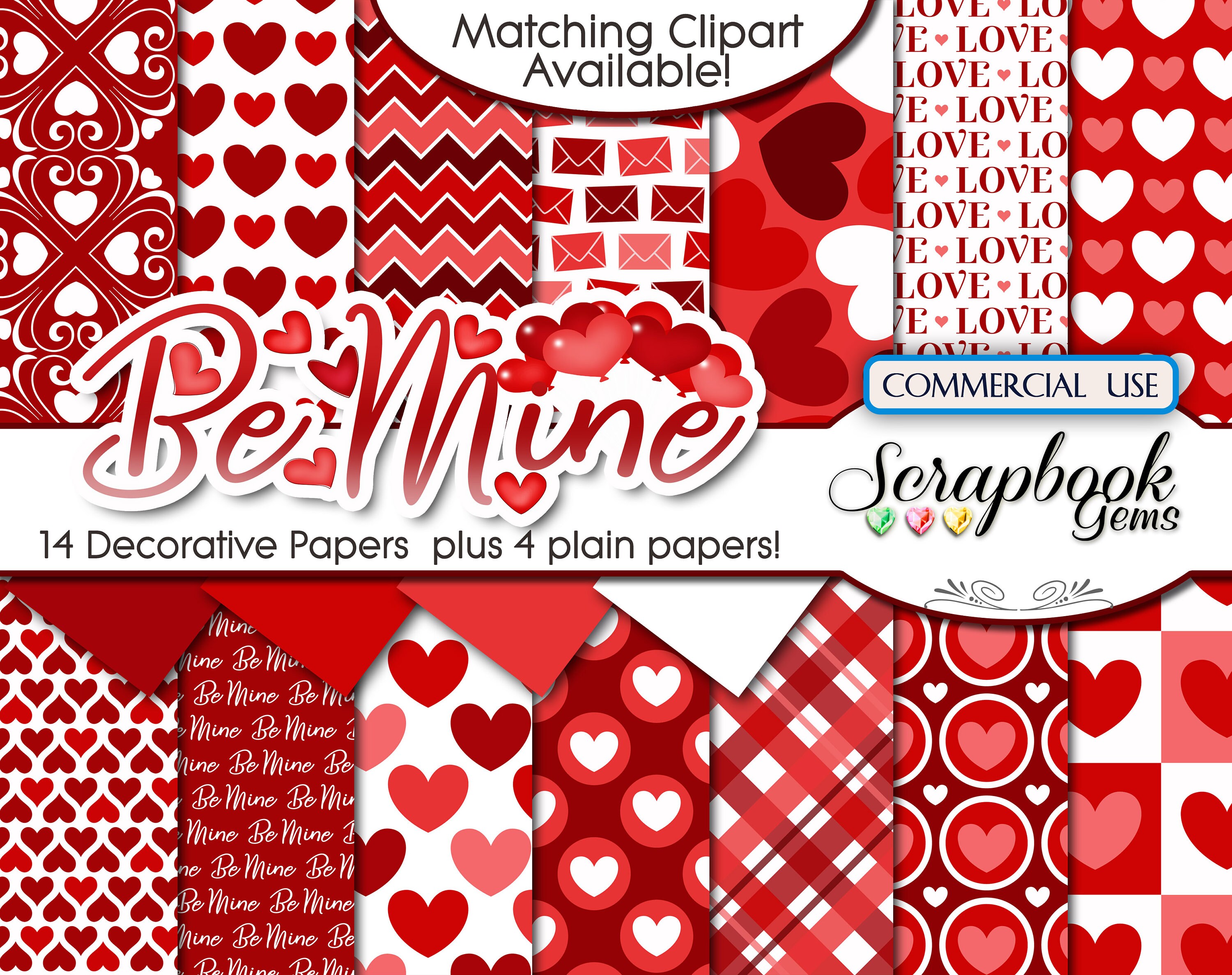 BE MINE VALENTINE Kit 2 Clipart & Papers Kit 24 Png Clipart - Etsy