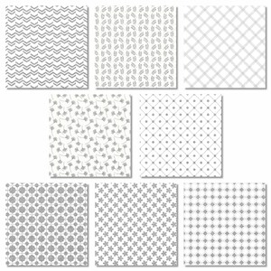 White & Silver Digital Papers SET 1, 16 Pieces 12" X 12", High Quality ...