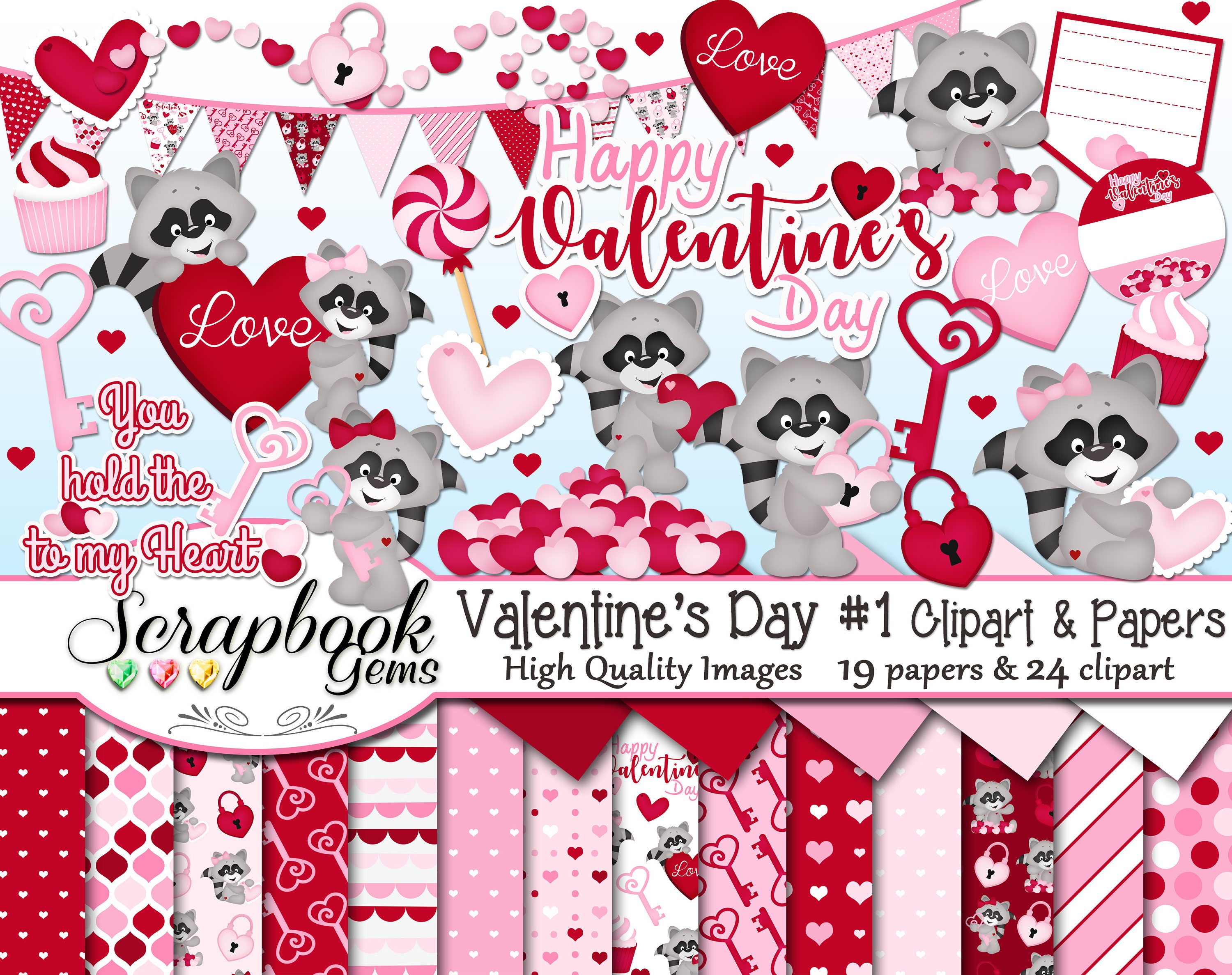VALENTINE'S DAY 1 Clipart and Papers Kit 24 Png Clip - Etsy