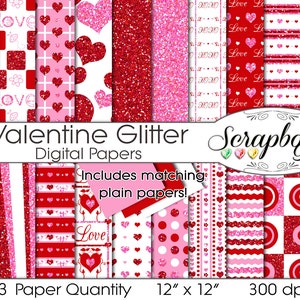 Glitter Valentine Digital Papers, 23 Pieces, 12" X 12", High Quality ...
