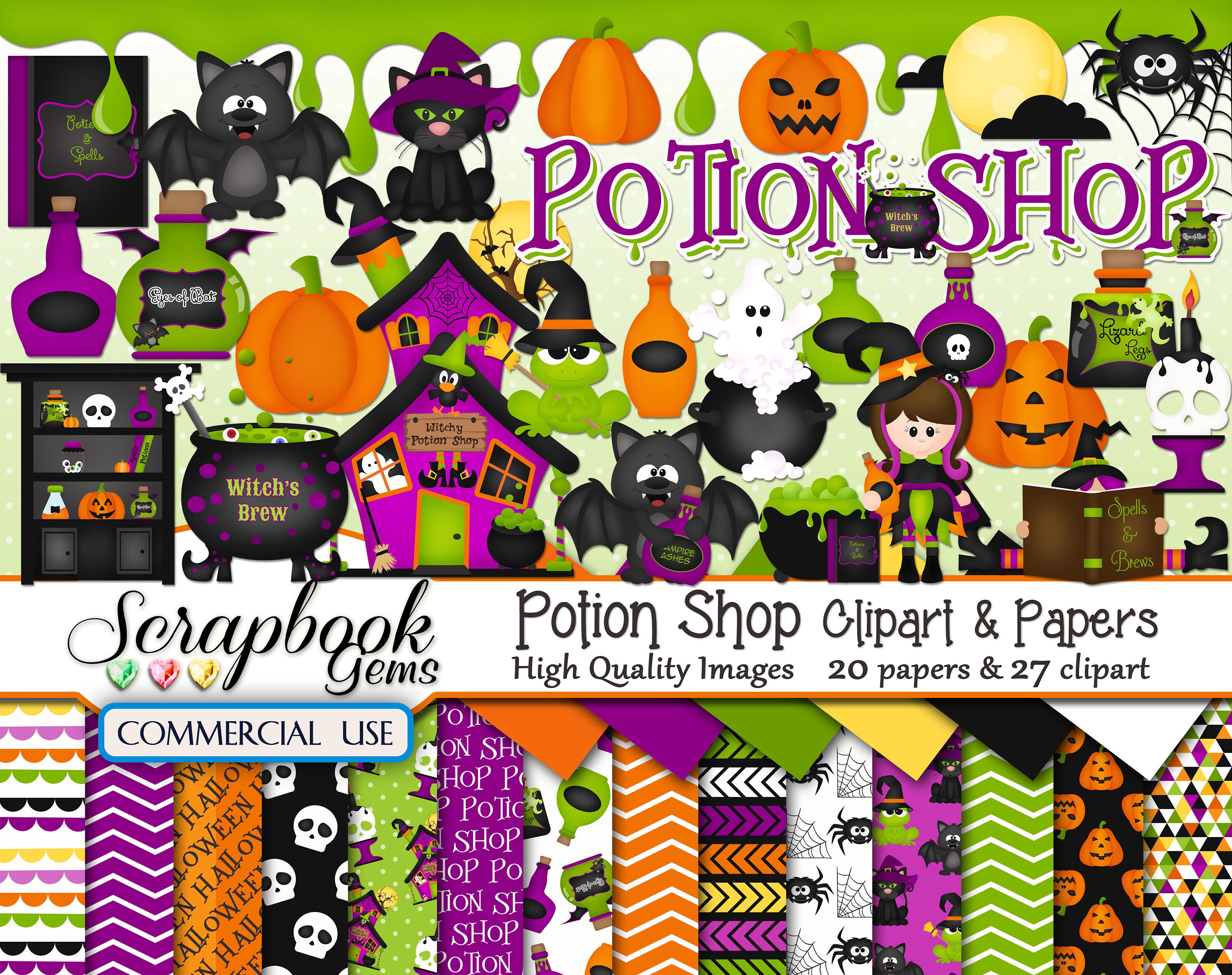 HAPPY HALLOWEEN BUNDLE - 3 Kits in 1, 87 Cliparts & 60 Papers, Instant ...