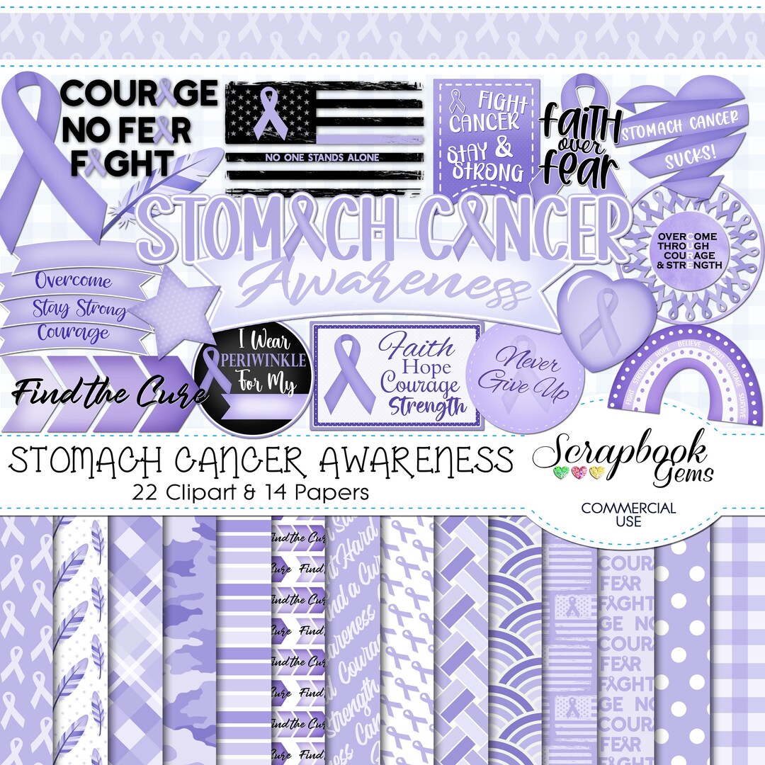 STOMACH Cancer Awareness Clipart & Papers Kit, 22 Png Clipart Files, 14 ...