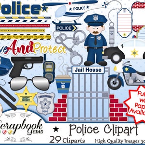 POLICE Clipart and Papers Kit, 29 Png Clip Arts, 21 Jpeg Papers Instant ...