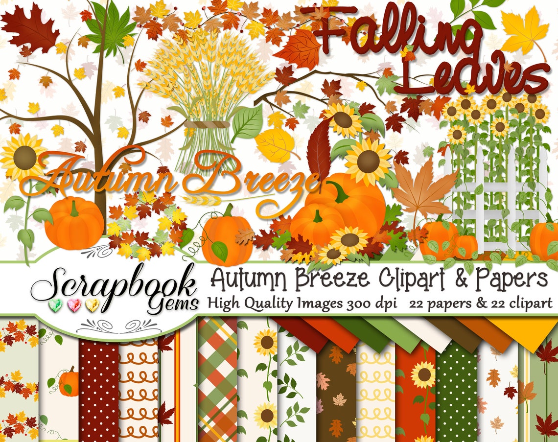 AUTUMN BUNDLE - 3 Kits in 1, 87 Cliparts & 66 Papers, Instant Download ...