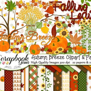 AUTUMN BUNDLE - 3 Kits in 1, 87 Cliparts & 66 Papers, Instant Download ...