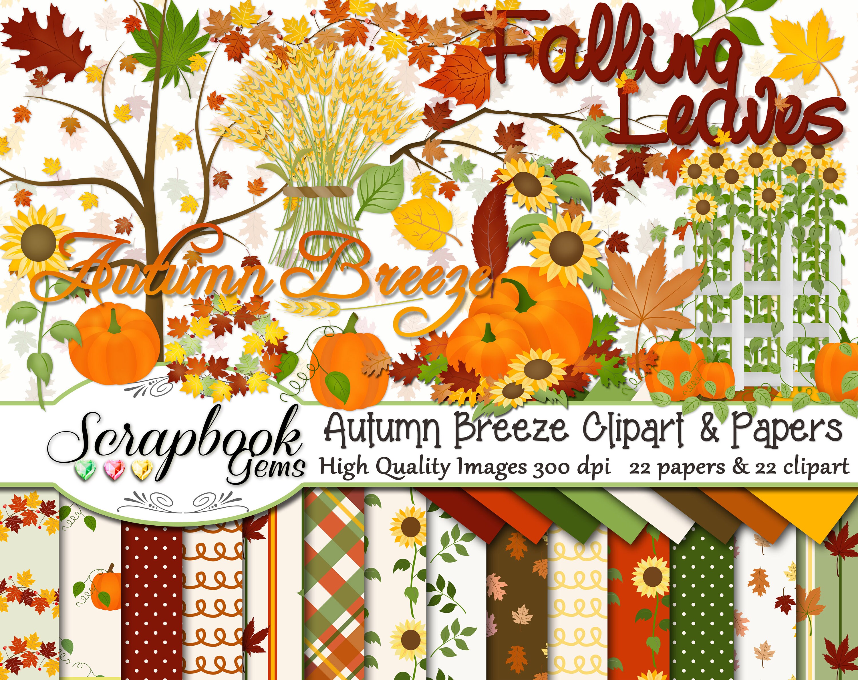 AUTUMN BUNDLE - 3 Kits in 1, 87 Cliparts & 66 Papers, Instant Download ...