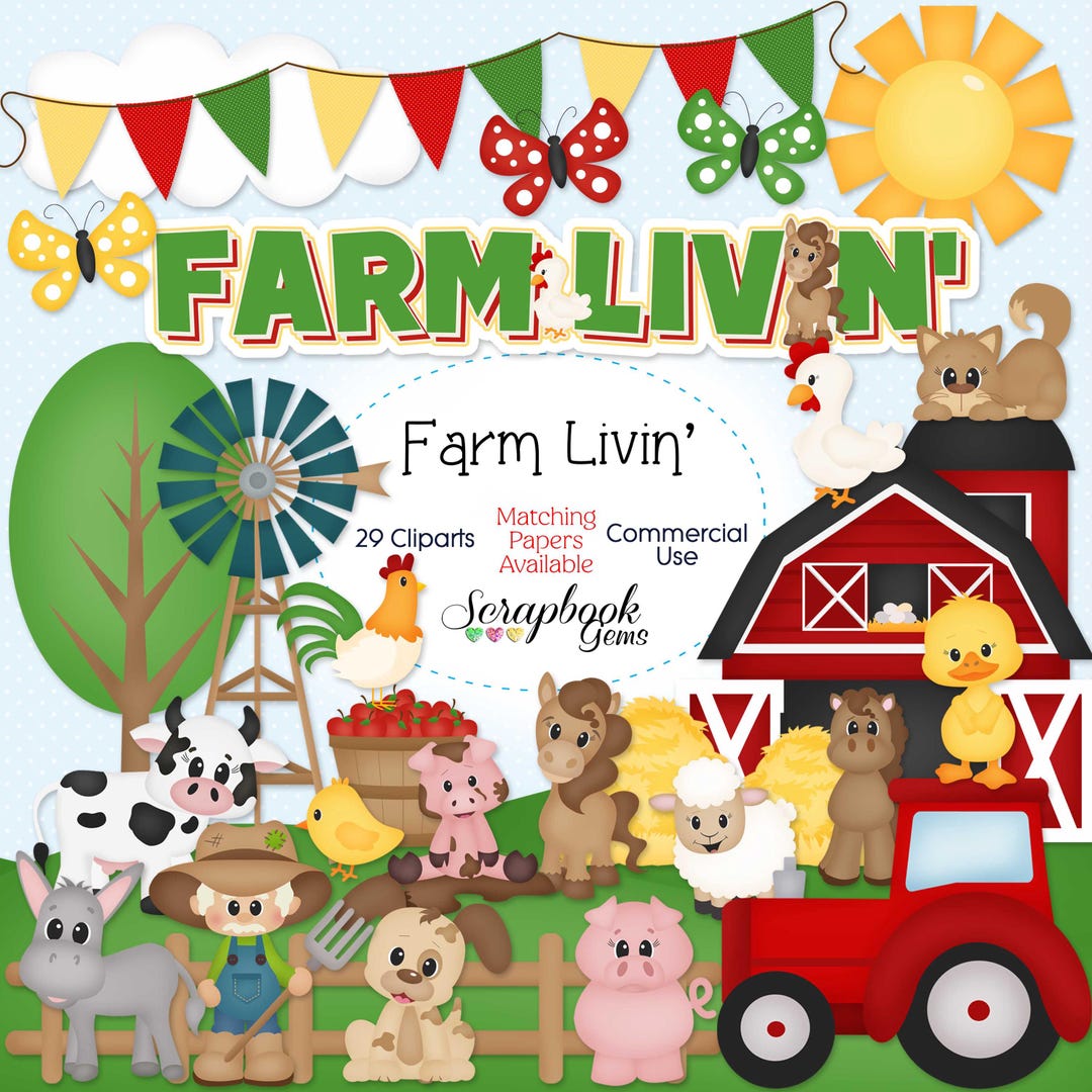 FARM LIVIN' Clipart, 29 Png Clipart Files, Instant Download Ranch Pig ...