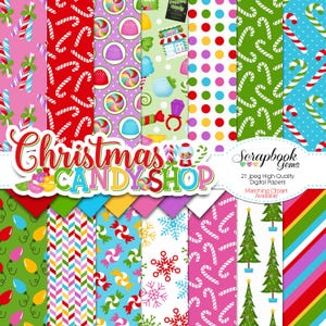 CHRISTMAS CANDY SHOP Clipart & Papers Kit, 43 Png Clipart Files, 21 ...