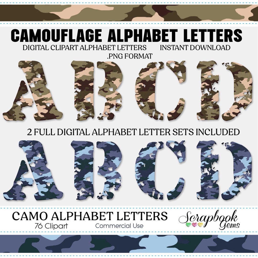 Camouflage Military / Hunting Alphabet Clipart, 76 High Quality PNG ...