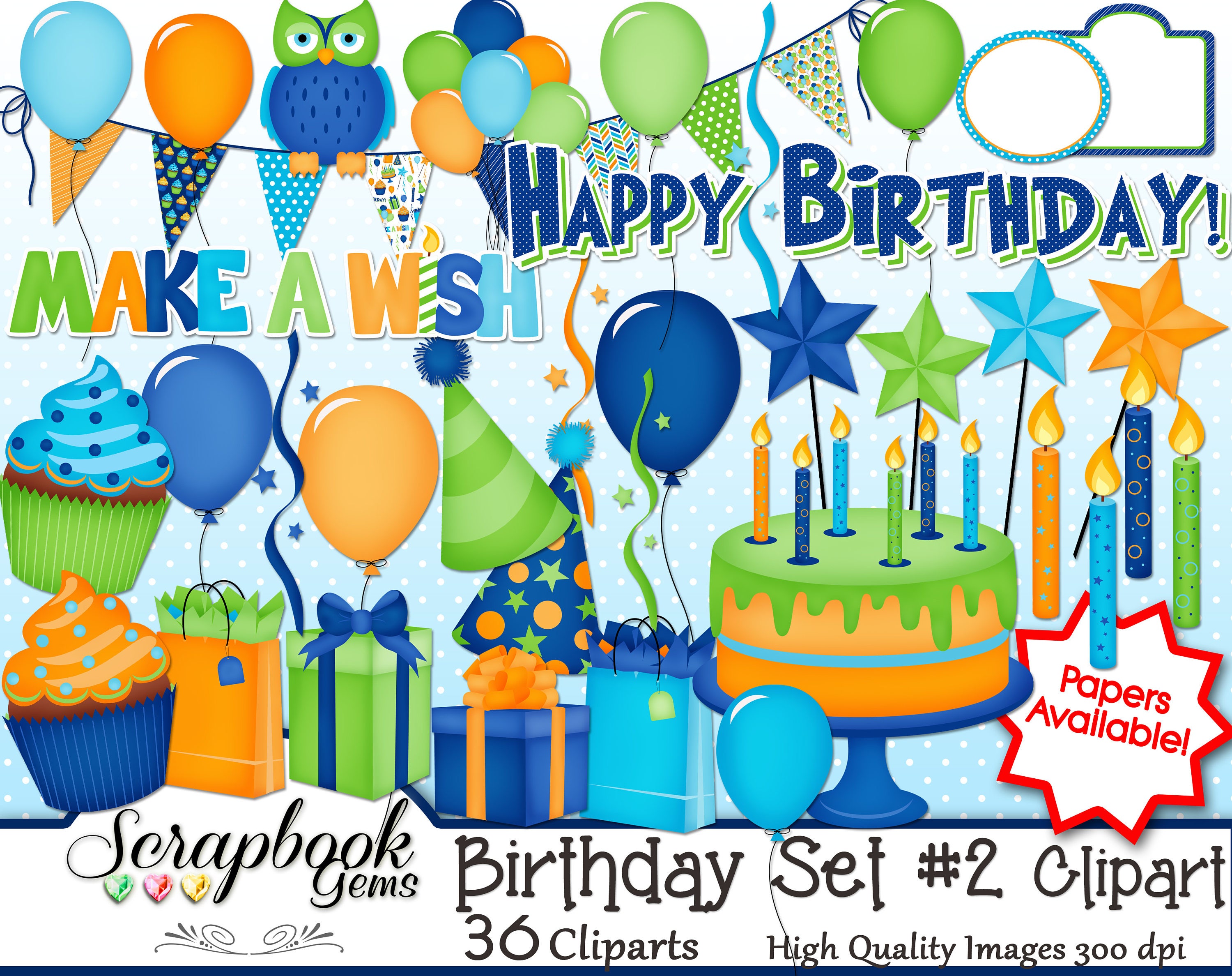 BIRTHDAY Set 2 Clipart and Papers Kit 36 Png Clip Arts 20 - Etsy