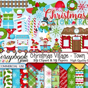 CHRISTMAS VILLAGE BUNDLE - 5 Kits in 1, 163 Cliparts & 99 Papers ...