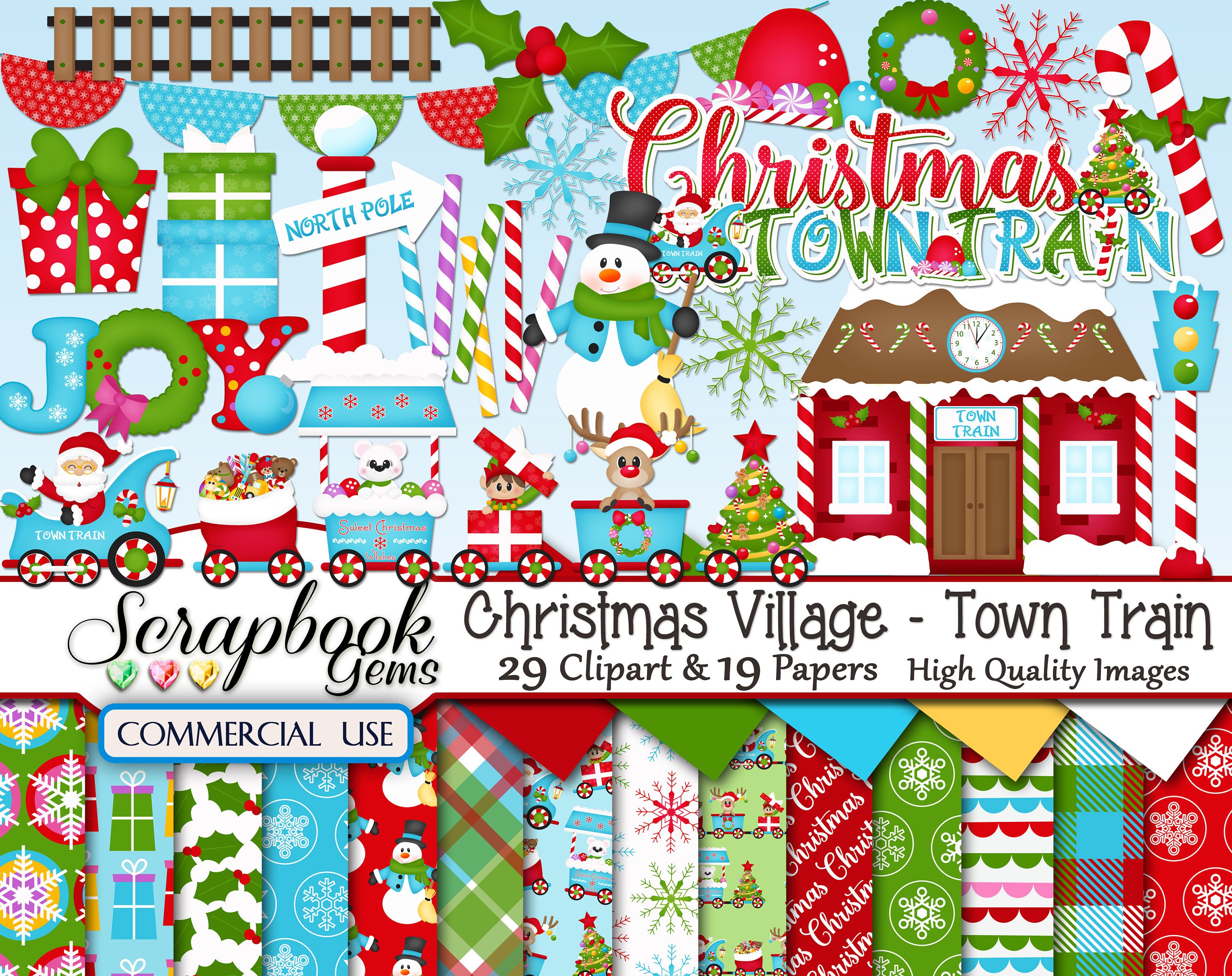 CHRISTMAS VILLAGE BUNDLE 5 Kits in 1 163 Cliparts & 99 | Etsy