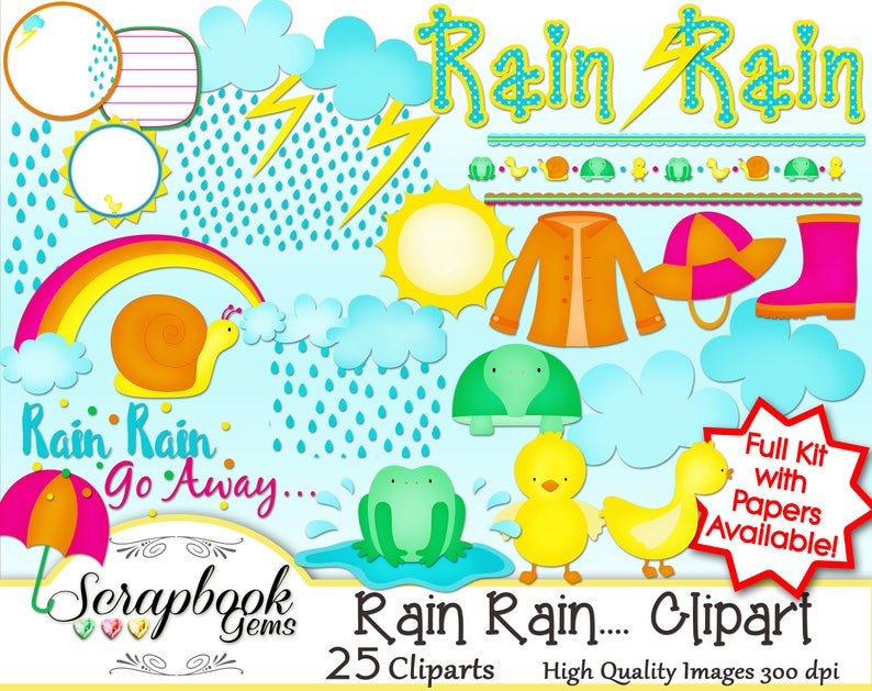 RAIN RAIN.. Clipart 25 png Clipart files Instant Download | Etsy