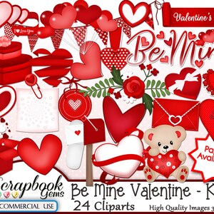 BE MINE VALENTINE Kit #2 Clipart & Papers Kit, 24 Png Clipart Files, 18 ...