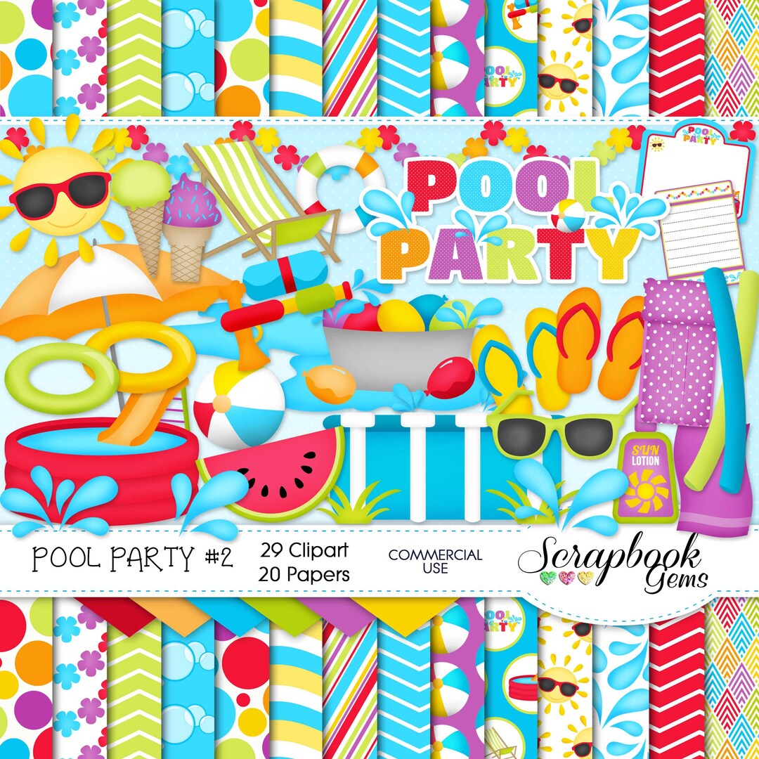 POOL PARTY (kit #2) Clipart & Papers, 29 Png Clipart Files, 20 Jpeg ...