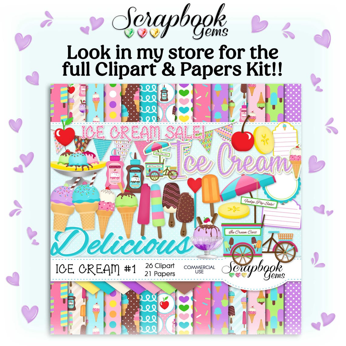 ICE CREAM #1 Digital Papers, 21 Pieces, 12" X 12", High Quality Jpegs ...