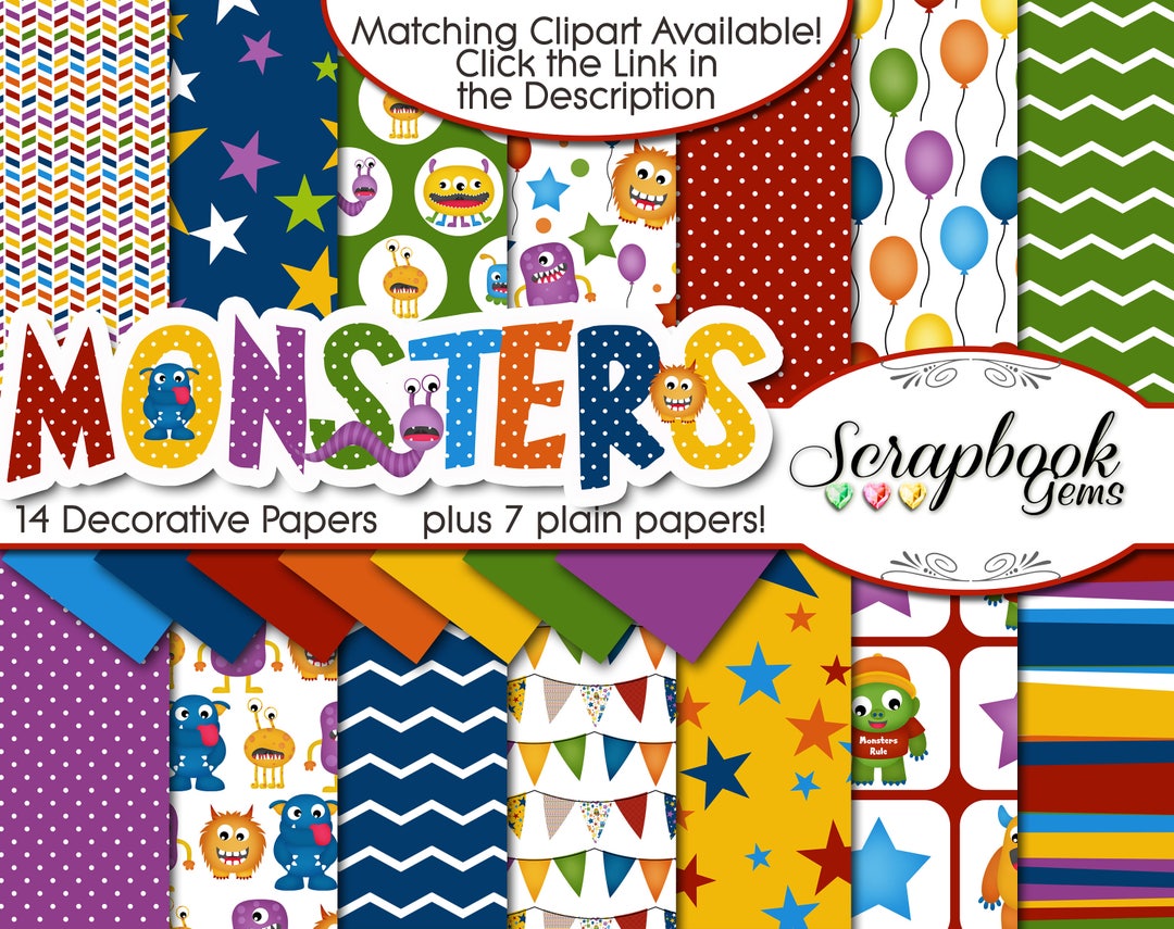 MONSTERS Digital Papers 21 Pieces 12 X 12 High - Etsy