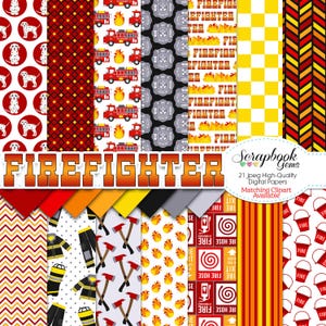 FIREFIGHTER Clipart & Papers Kit, 30 Png Clip Arts, 22 Jpeg Papers ...